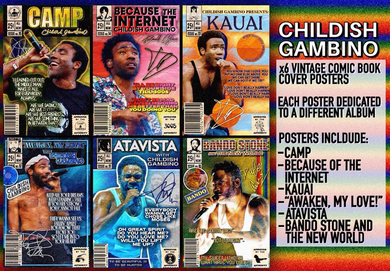 Childish Gambino Comic Book Cover Posters: Vintage Album Art, Set of 6 ...