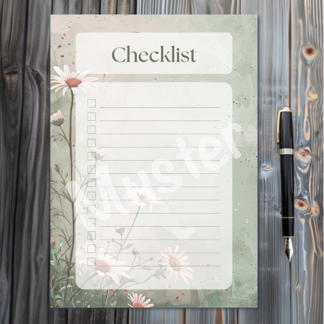 Checklist, Floral Design, Printable, PDF, DIN A4/DIN A5, Digital ...