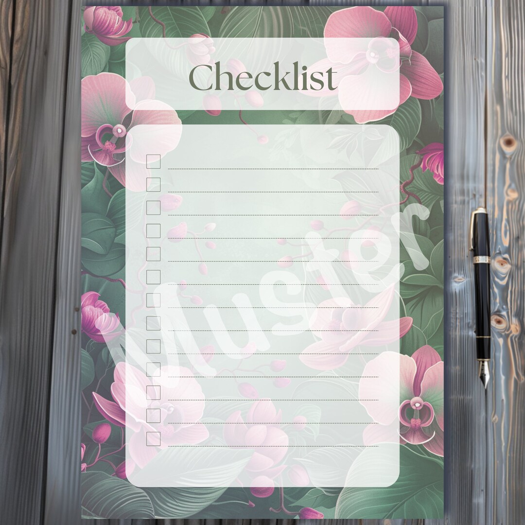 Checklist, Floral Design, Printable, PDF, Letter/half Size, Digital ...
