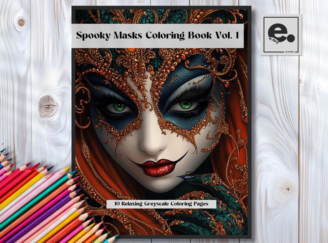 Spooky Masks Greyscale Coloring Book Vol. 1 – Relaxing Grayscale ...