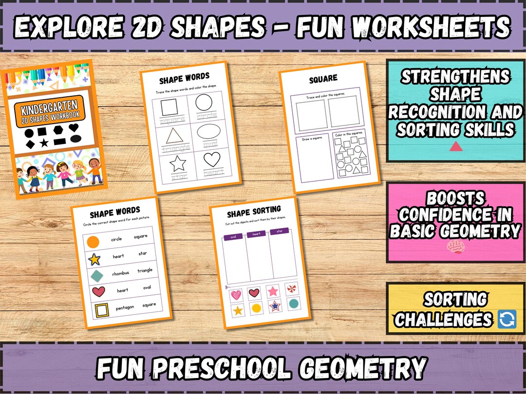 Preschool Geometry Worksheets 2D Shape Matching, Fine Motor Skills ...