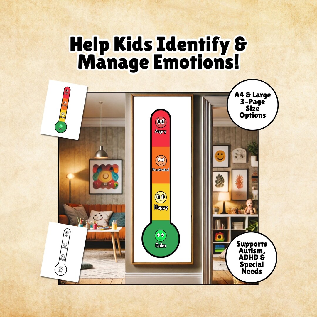 Emotion Thermometer Printable for Kids | Feelings Chart for Emotional ...