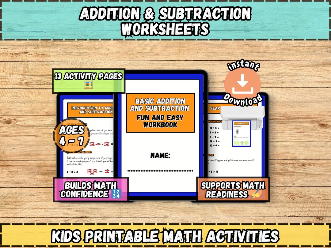 Addition and Subtraction Worksheets for Kids Math Printable Pack Early ...