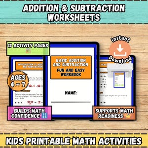 Addition and Subtraction Worksheets for Kids Math Printable Pack Early ...