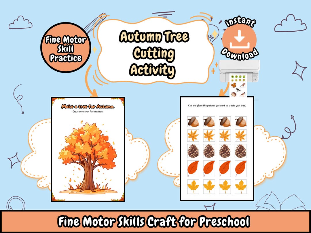 Fine Motor Skills Craft – Autumn Tree Cutting Activity, Fall Preschool ...