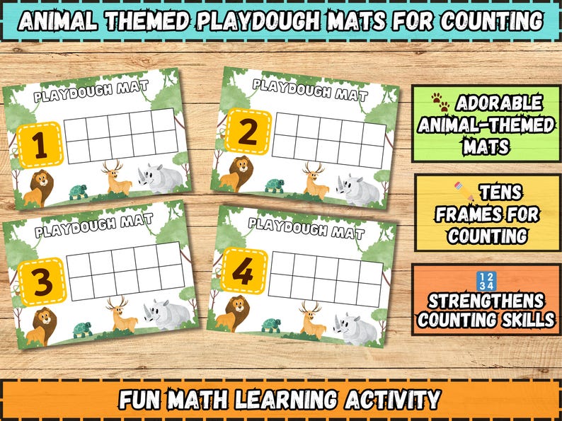 Counting Activity for Kids – Animal Tens Frames Playdough Mats ...