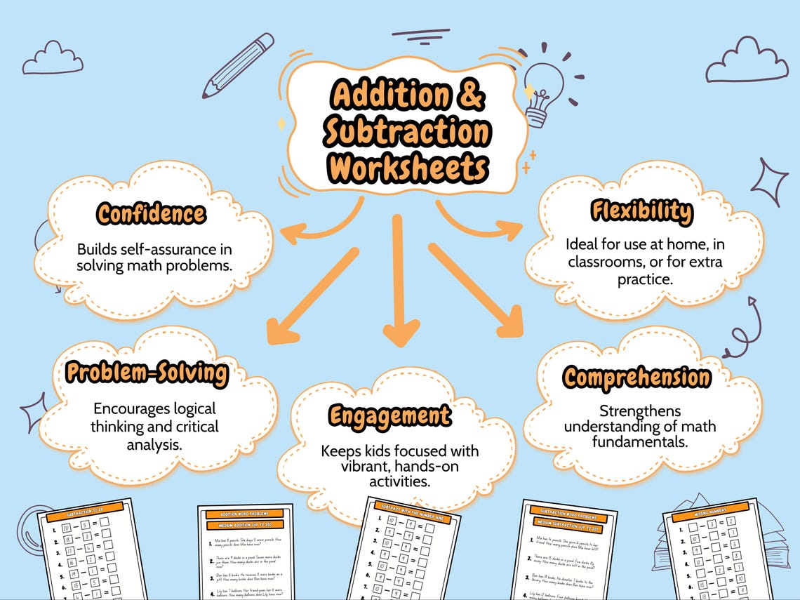 Addition & Subtraction Worksheets Fun Math Activities for Kids Early ...