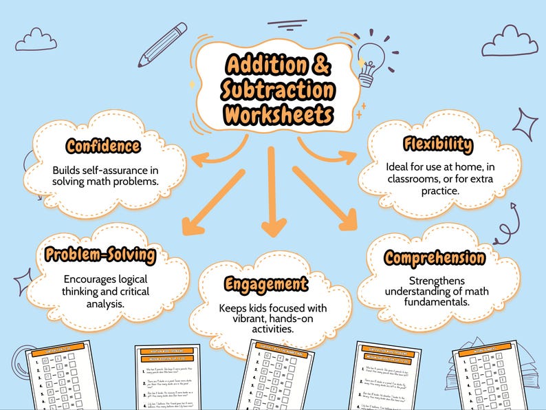 Addition & Subtraction Worksheets Fun Math Activities for Kids Early ...