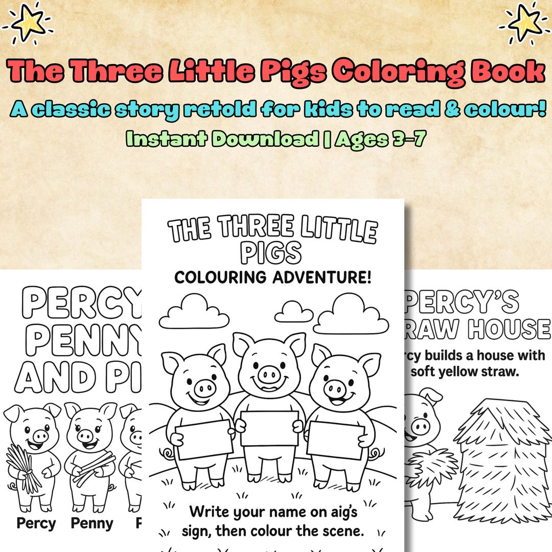 The Three Little Pigs Printable Coloring Book | Fairy Tale Storytime ...
