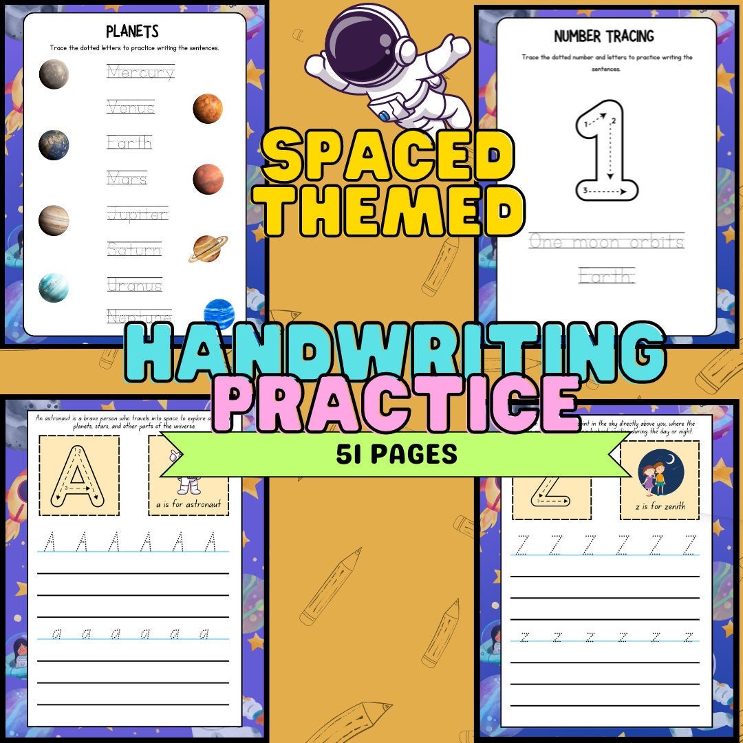 Space Handwriting Practice Kids Writing Workbook Space Activity Sheets ...