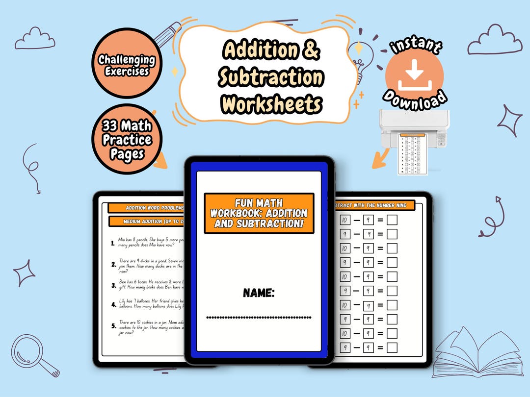 Addition & Subtraction Worksheets Fun Math Activities for Kids Early ...