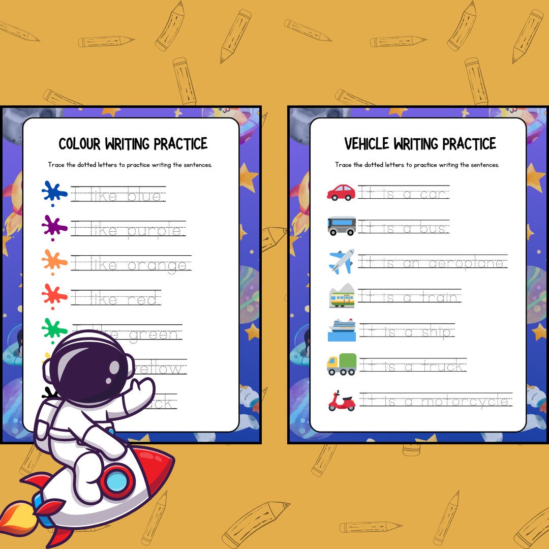 Space Handwriting Practice Kids Writing Workbook Space Activity Sheets ...