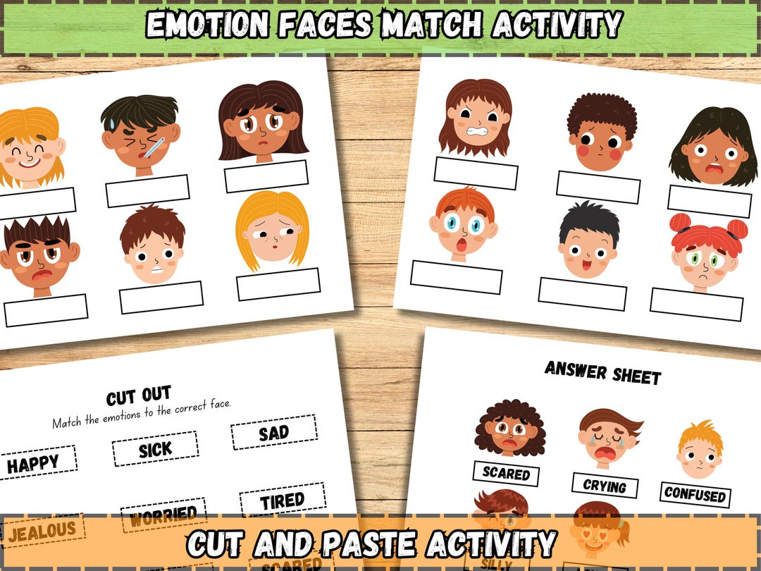 Emotion Faces Matching Activity for Kids Cut & Paste Game to Help ...