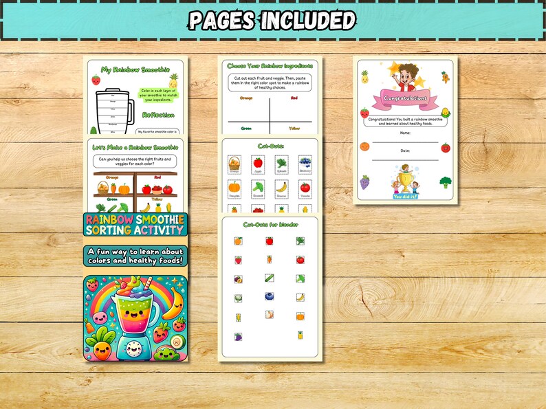 Rainbow Smoothie Sorting Activity Healthy Eating Printable for Kids Fun ...