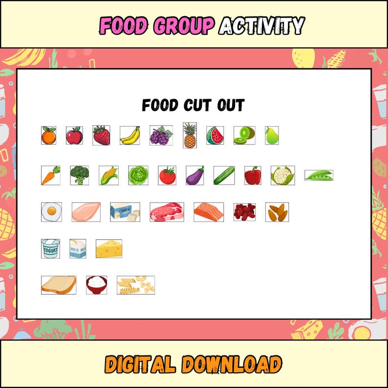 Printable Food & Meal Prep Worksheet for Kids Cut-out Food Items With ...