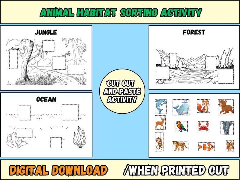Animal Habitat Sorting Activity: Printable Worksheet for Kids to Learn ...