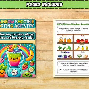 Rainbow Smoothie Sorting Activity for Kids Fun Cut & Paste for Healthy ...
