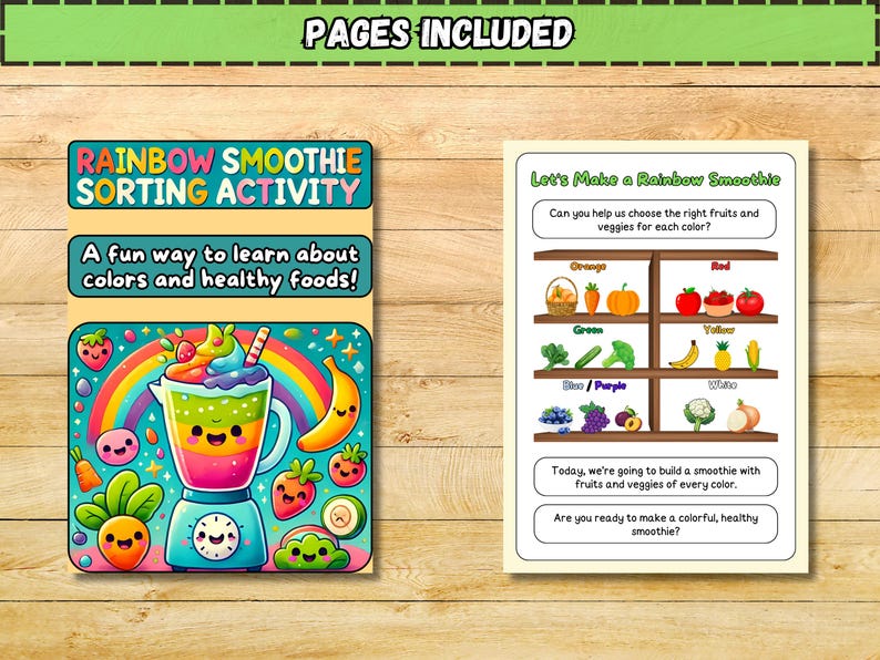 Rainbow Smoothie Sorting Activity for Kids Fun Cut & Paste for Healthy ...