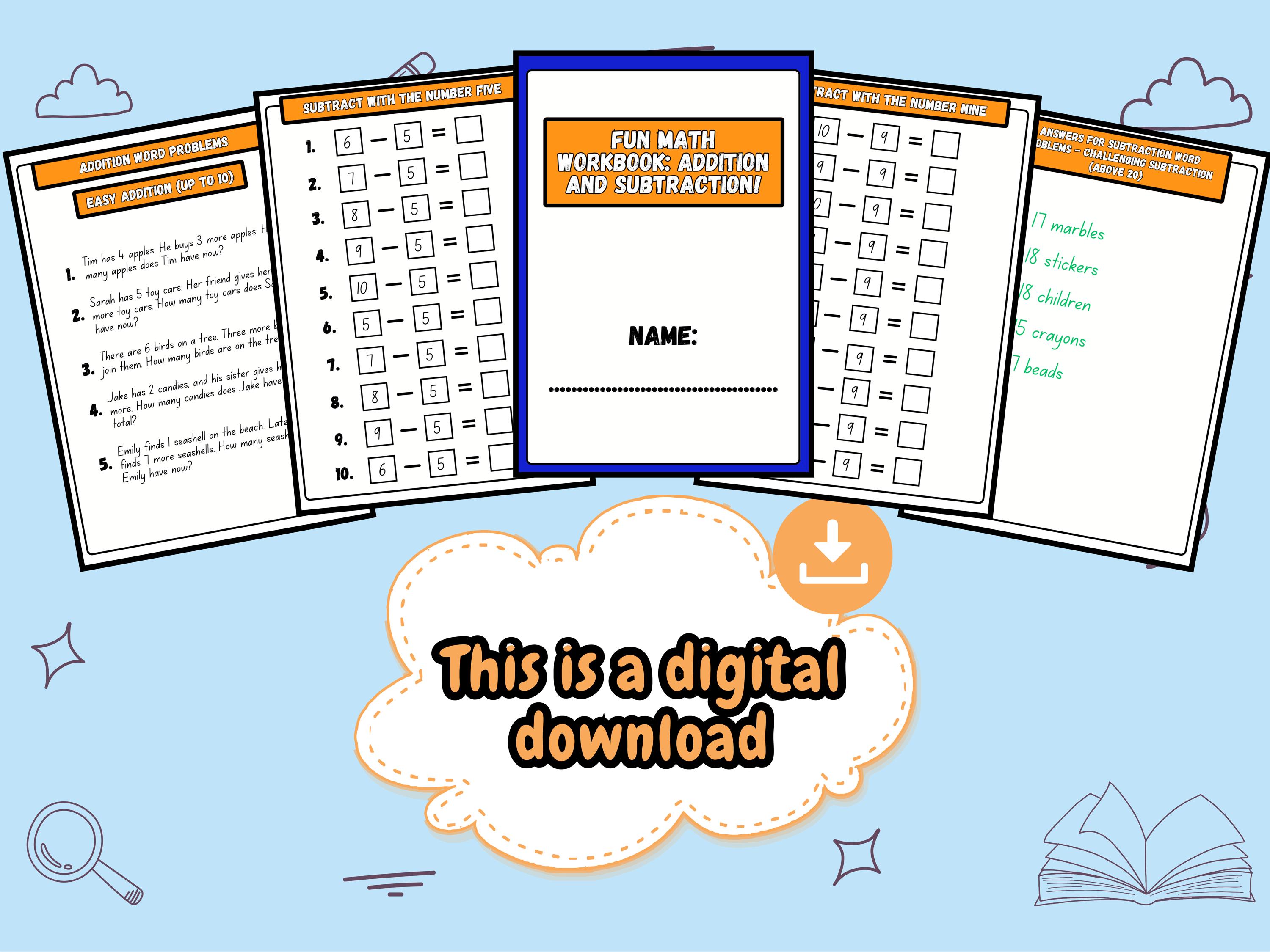 Addition & Subtraction Worksheets Fun Math Activities for Kids Early ...