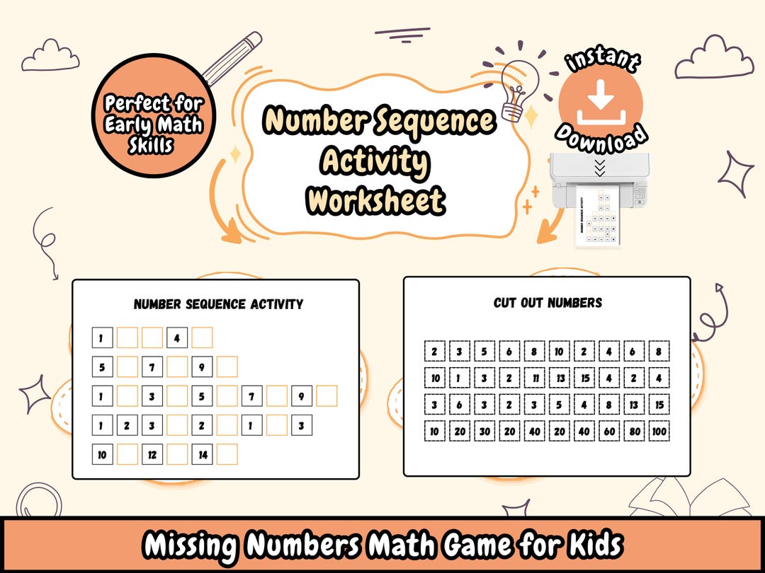 Number Sequence Activity Worksheet Missing Numbers Math Game for Kids ...