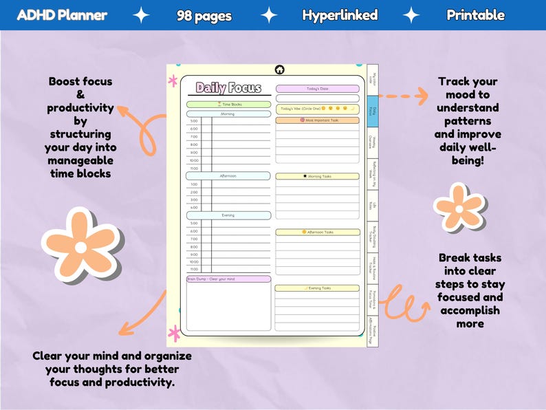 ADHD Digital Planner for Kids | Printable Focus & Routine Tracker ...