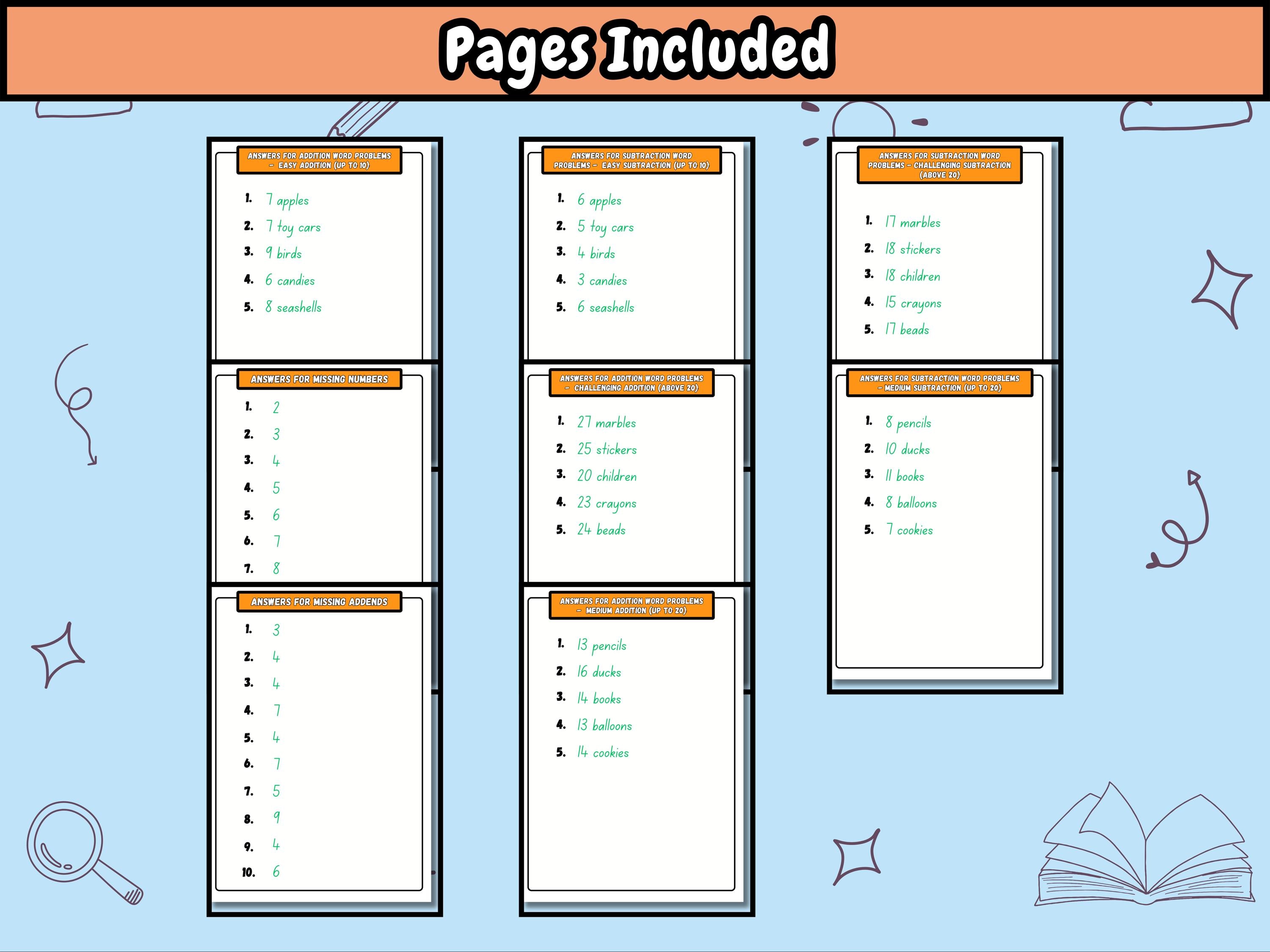 Addition & Subtraction Worksheets Fun Math Activities for Kids Early ...