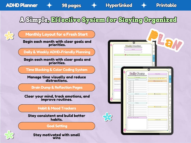 ADHD Digital Planner for Kids | Printable Focus & Routine Tracker ...