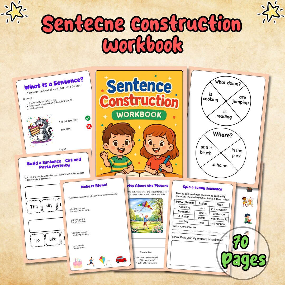 Sentence Building Worksheets for Kids – 70 Page Sentence Writing ...