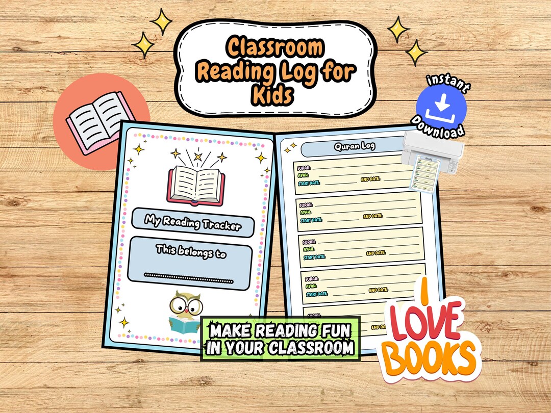 Classroom Reading Log for Kids Printable Literacy Tracker Fun Reading ...