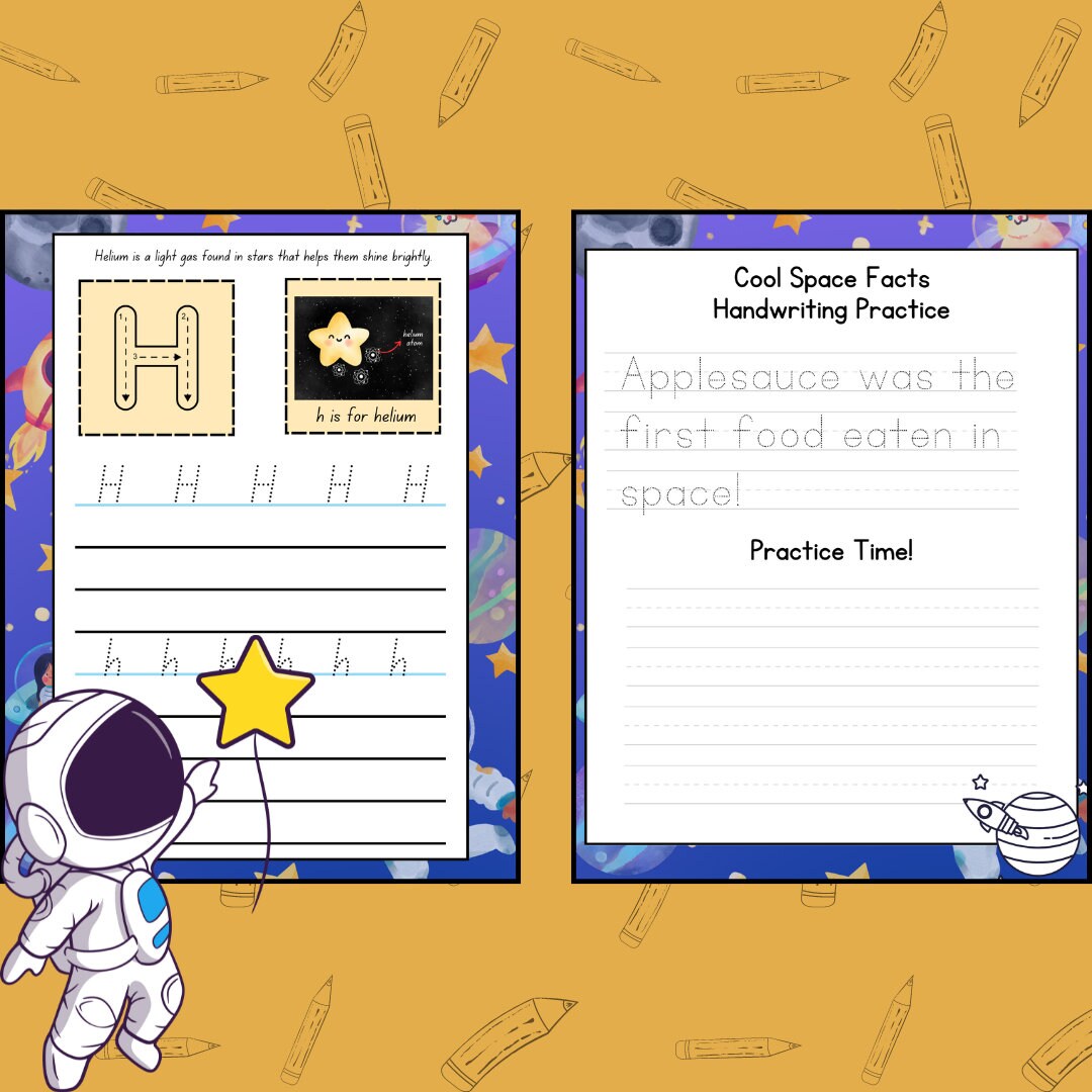 Space Handwriting Practice Kids Writing Workbook Space Activity Sheets ...