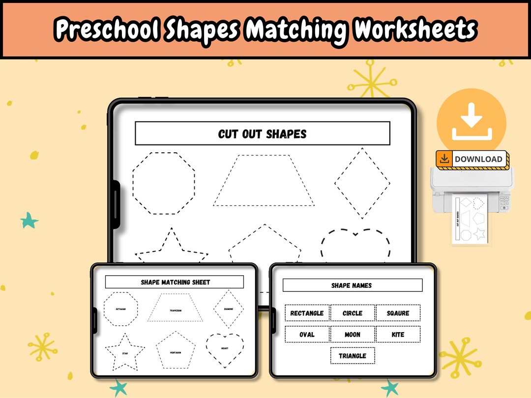 Preschool Shapes Matching Worksheets Geometric Shapes Activities for ...