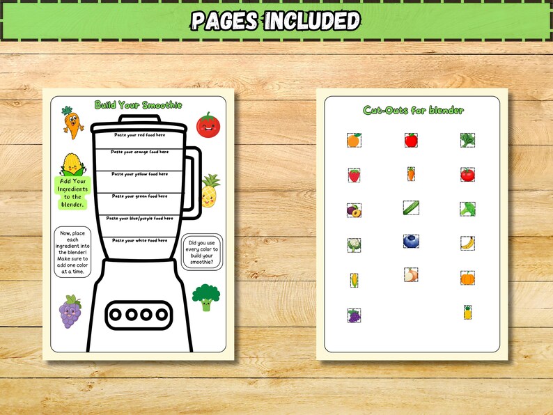 Rainbow Smoothie Sorting Activity for Kids Fun Cut & Paste for Healthy ...