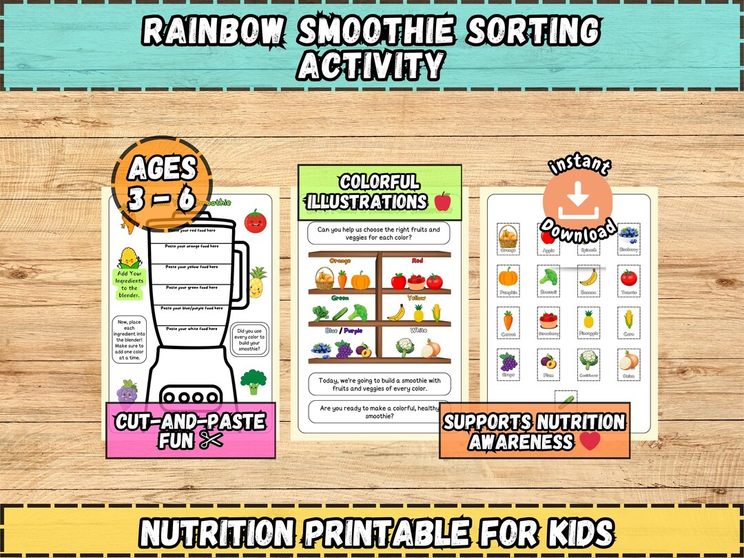Rainbow Smoothie Sorting Activity Healthy Eating Printable for Kids Fun ...