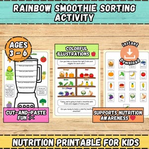 Rainbow Smoothie Sorting Activity Healthy Eating Printable for Kids Fun ...