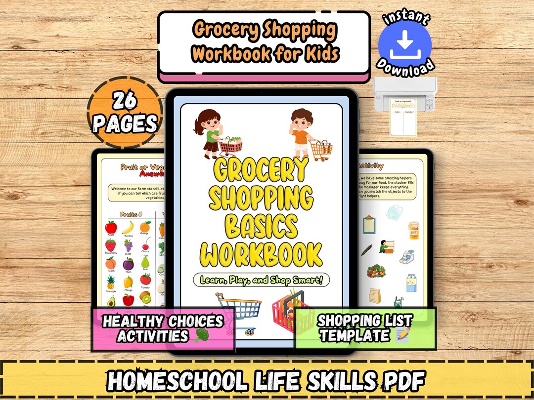 Grocery Shopping Life Skills Workbook Homeschool Printable for Kids ...
