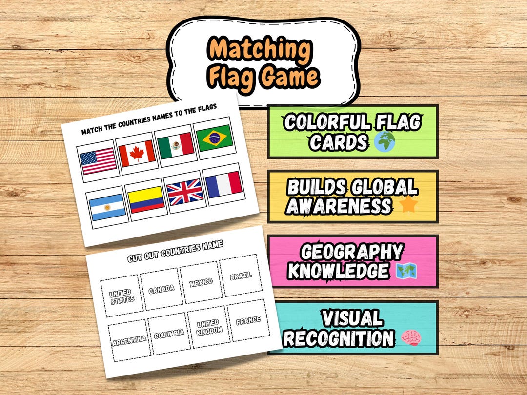 Matching Flag Game Flags of the World Activity Geography Learning for ...