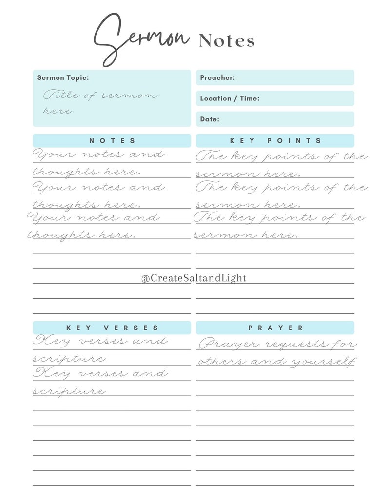 Digital Sermon Note Taking, Prayer Note Taking, Goodnotes Compatible ...