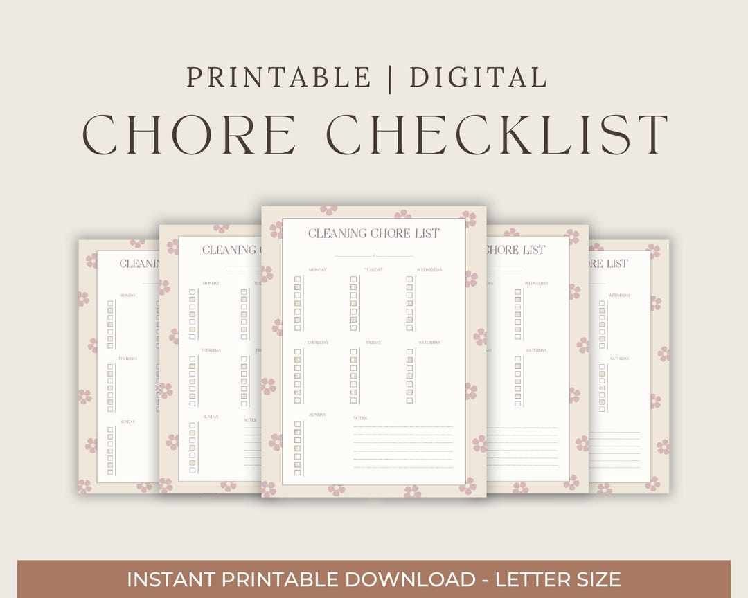 Chore Checklist, Cleaning Planner, Household Chores, Printable, Weekly ...
