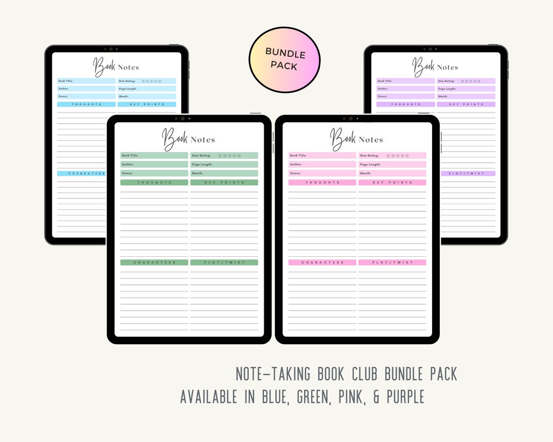 Digital Bundle Pack, Book Club Note-taking, Book Journaling, Reading ...