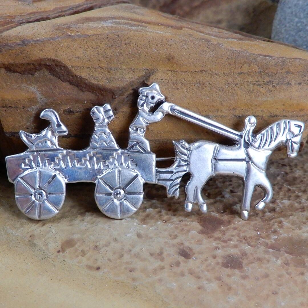 Horse Wagon Pin, Cast Sterling, Signed AM, Allison Manuelito, Scenic ...
