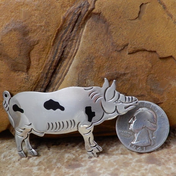 Pig Pendant Pin, Taxco Mexico, Hog Brooch, Sterling S… - Gem