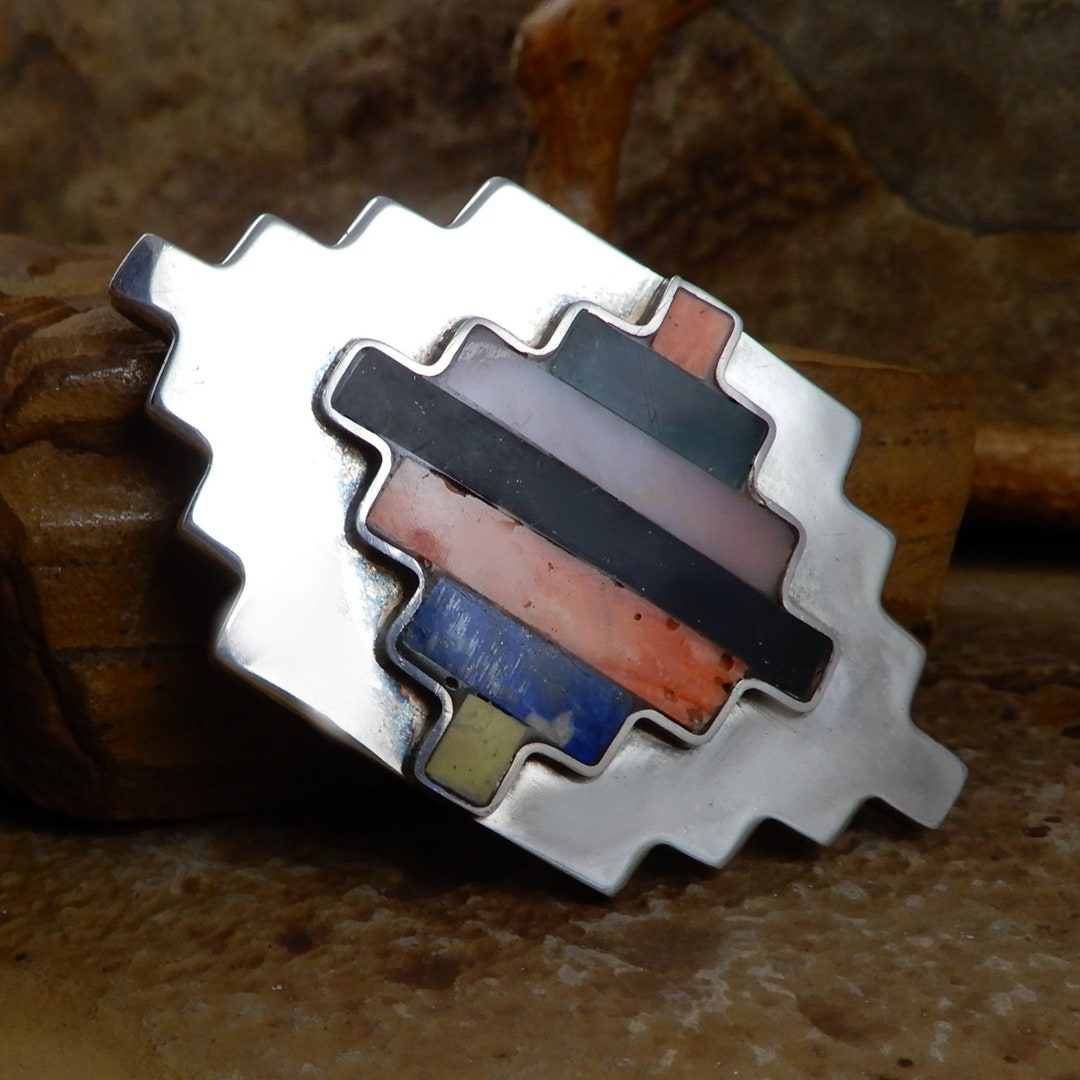 Bezel Set Pin, Kiva Steps, Classic Design, Mixed Gemstones, Bezel Set ...