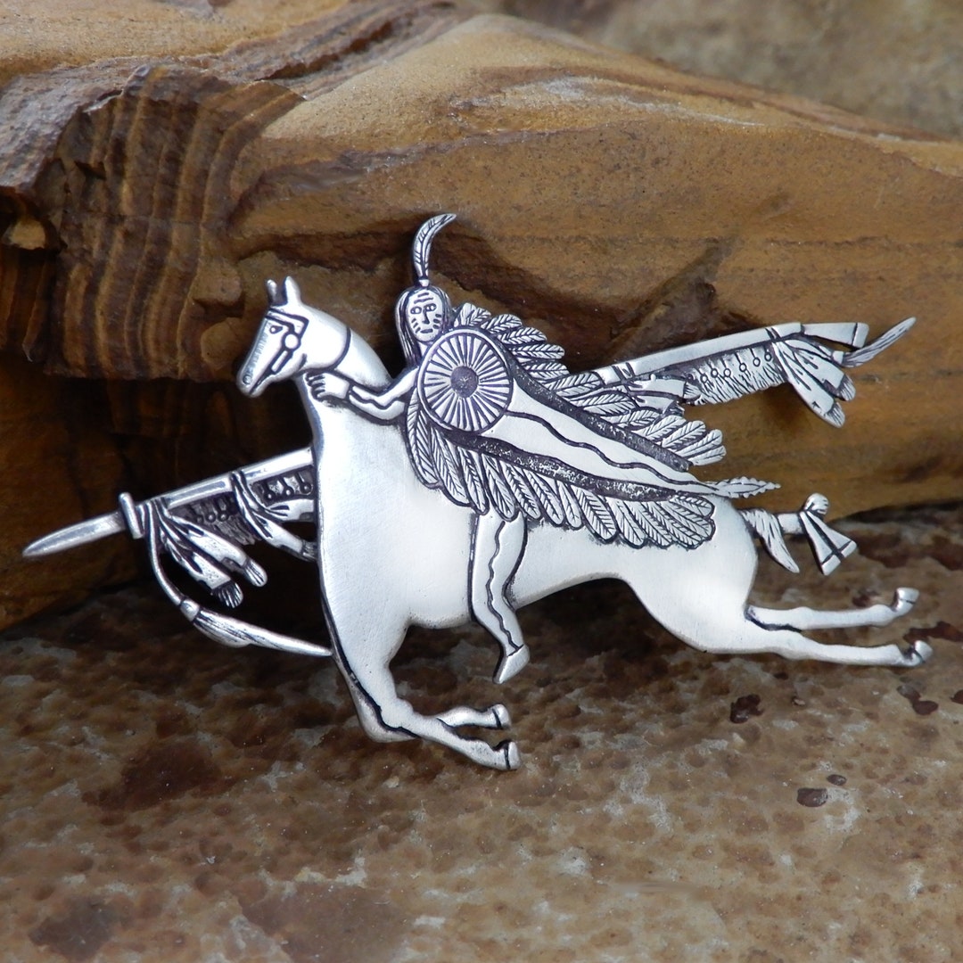 Horse Rider Pin, Frank Salcido, Ledger Art, San Felipe Pueblo, Native ...