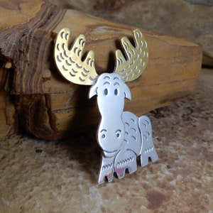 Moose Pin Sterling Silver Brass Horns Comical Pin Vintage - Etsy