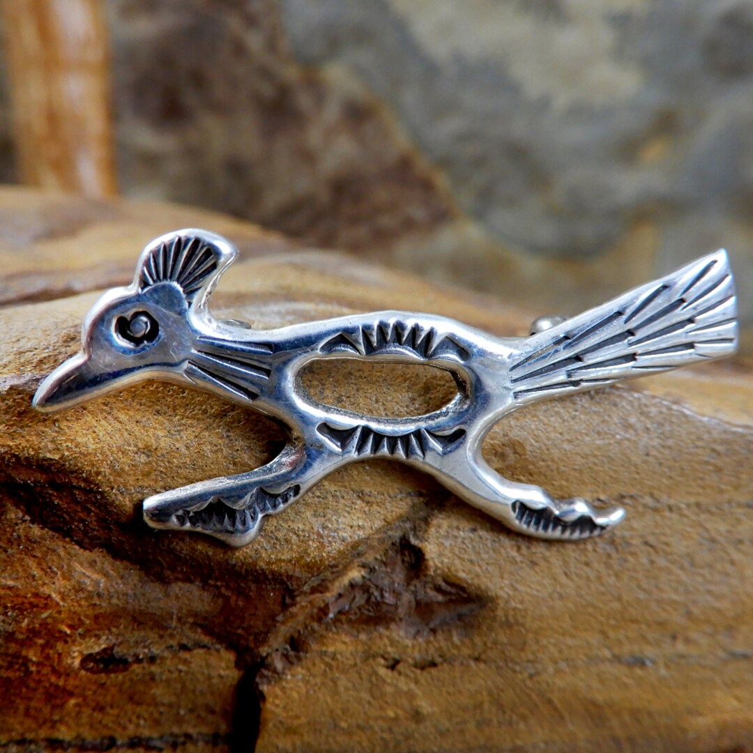 Roadrunner Pin, Cast Sterling, Navajo, Signed FJ, Felix Joe, Navajo ...