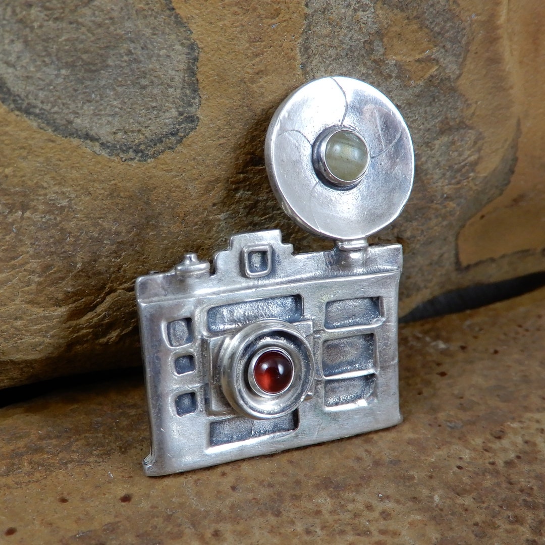 Camera Pin, Old School, Sterling, Moonstone, Garnet, Great Falls Metal ...