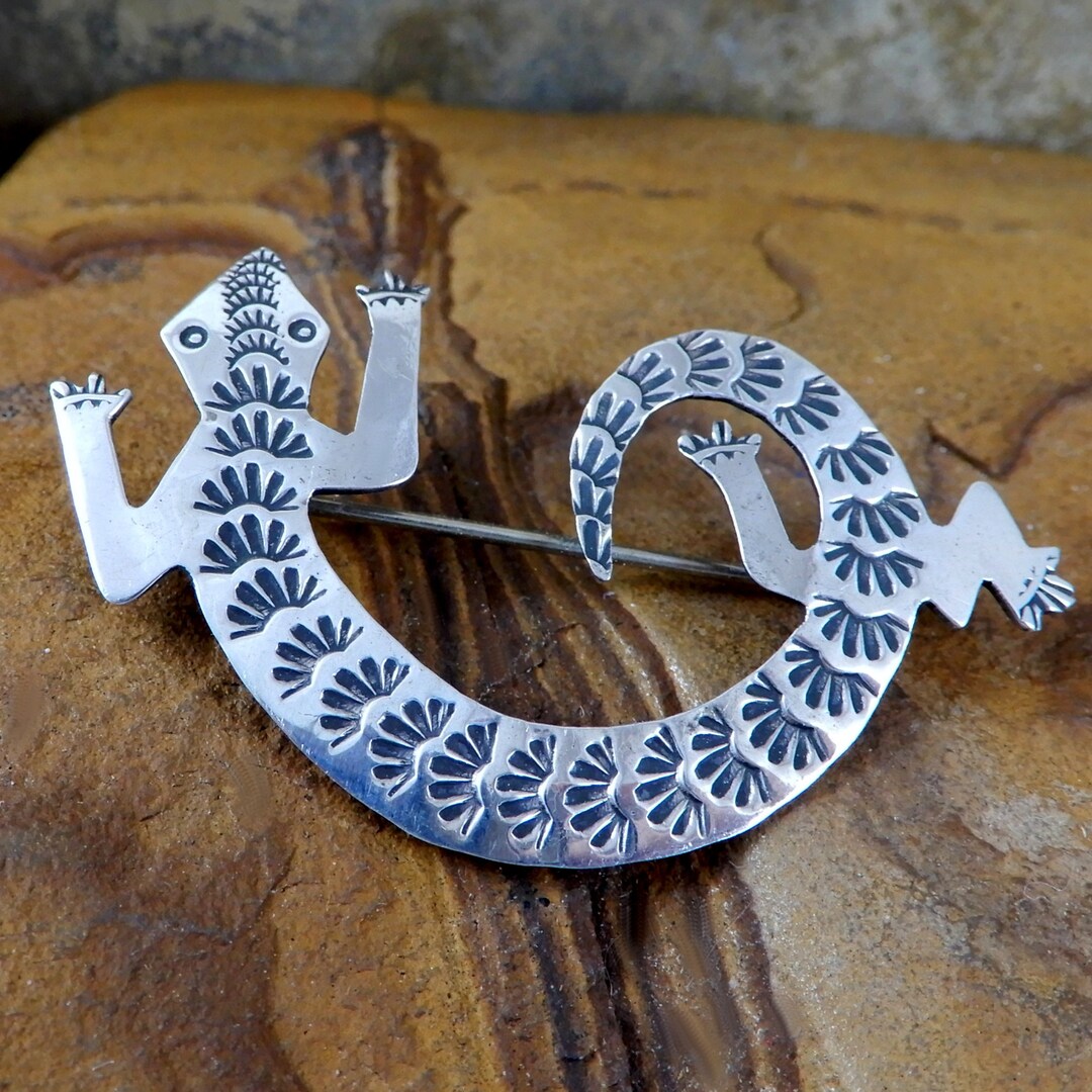 Lizard Pin, Rick Werito, Native American, Stamp Work, Dine, Navajo ...