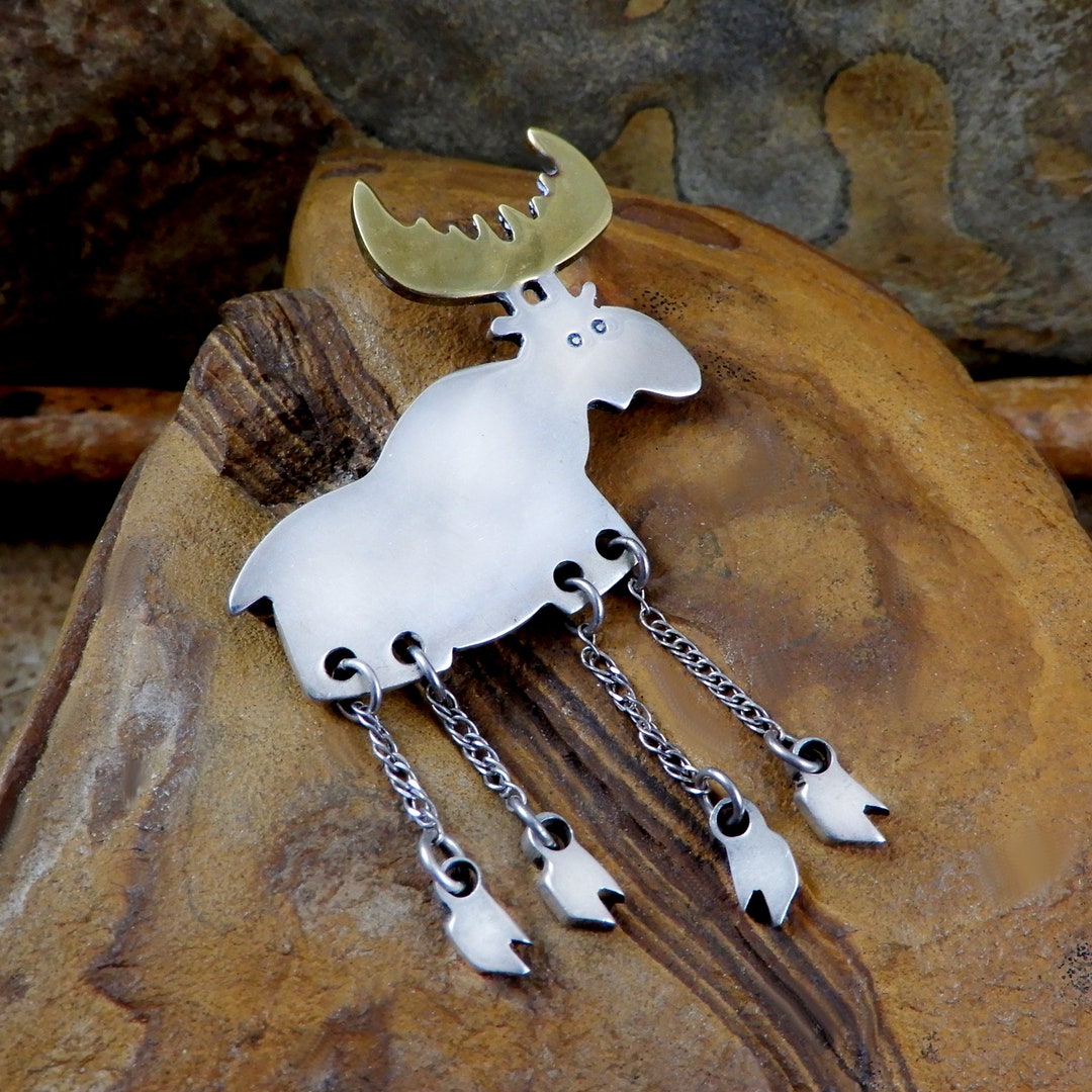 Moose Pin, Long Dangle Legs, Mexico, Vintage Pin, Mixed Metals ...