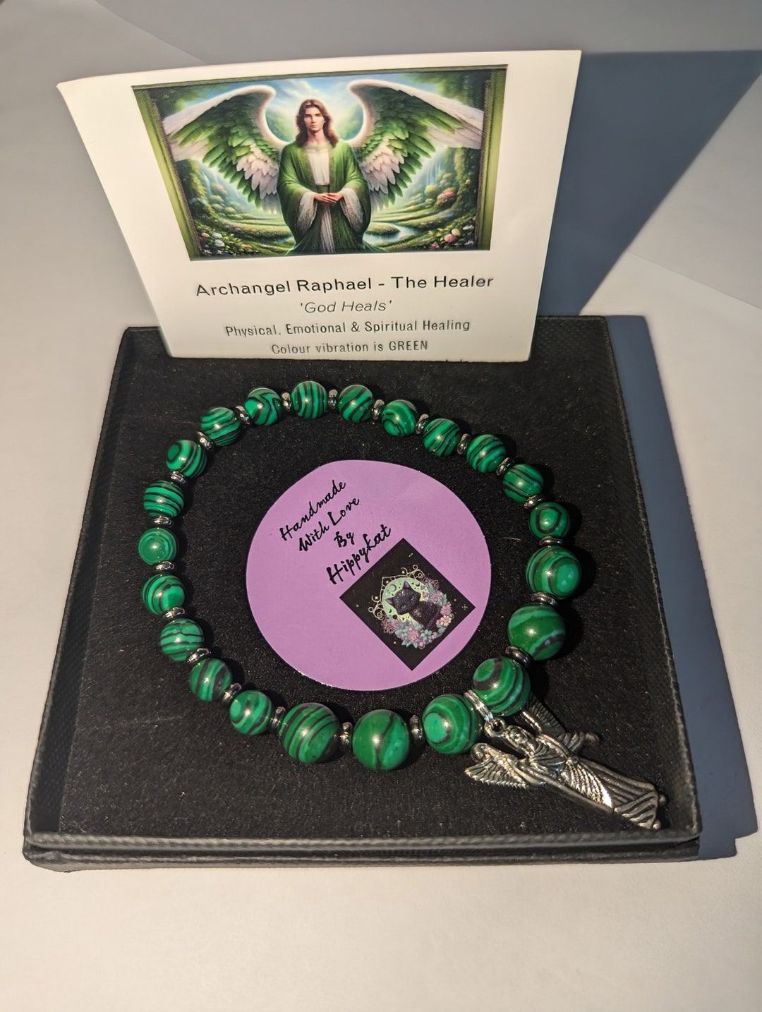 Archangel Raphael Themed Bracelet With Malachite & Silver Raphael Charm ...