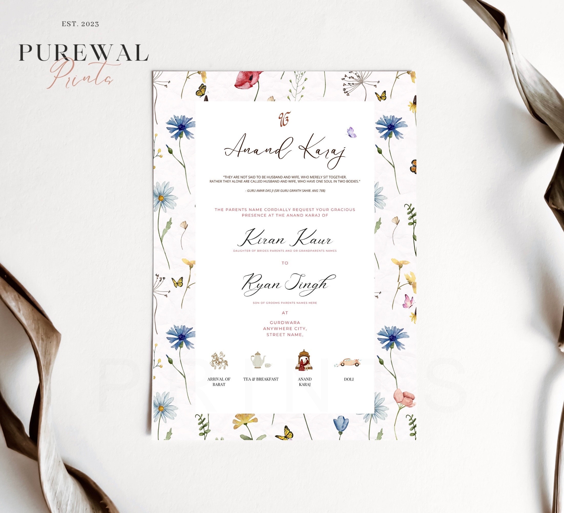 Sikh Wedding Invitation Template Set - Set of 4 Inserts | Template Link ...